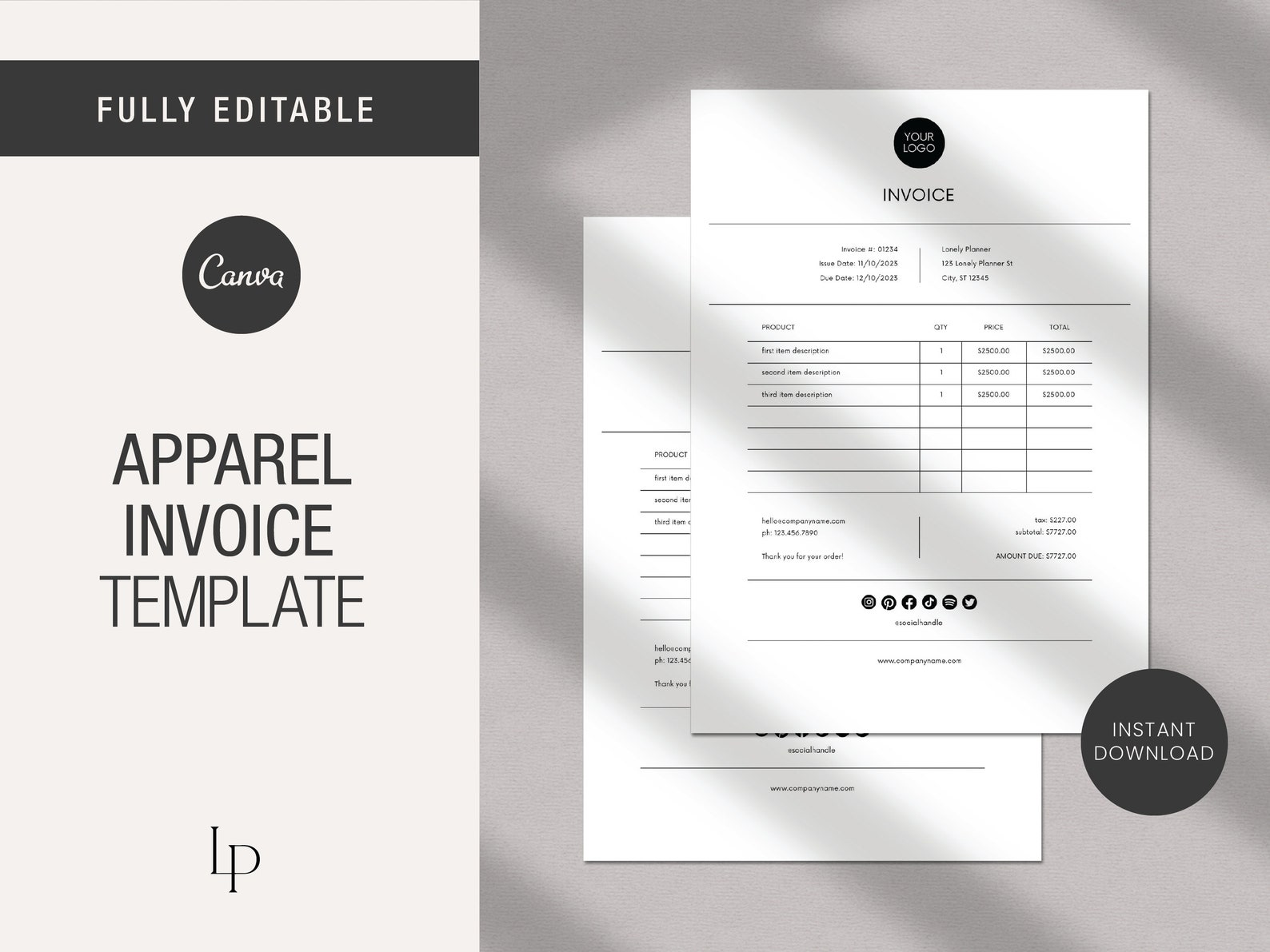 Printable Tshirt Invoice Template, Apparel Invoice Template, Client ...