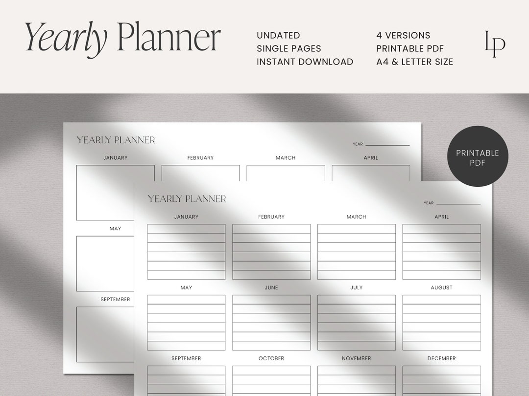 Yearly Overview Calendar Printable, Minimalist Design, Yearly Tracker ...