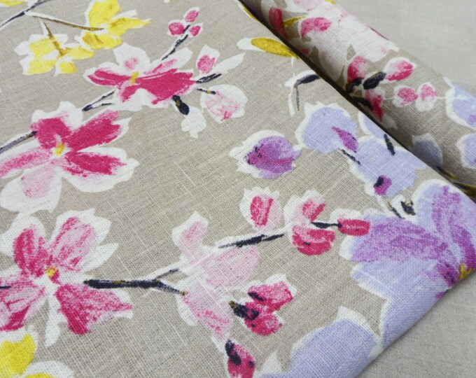 Floral Natural Linen Tablecloth. Vibrant Floral Print Linen - Etsy