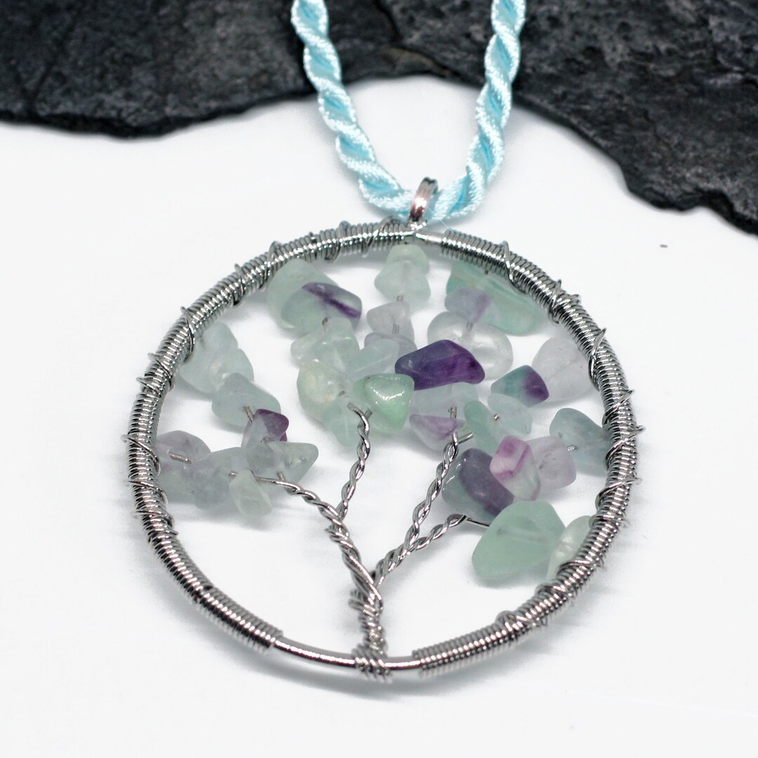 Tree of Life - Multi Colored Rainbow Fluorite Chip Pendant With Hand ...
