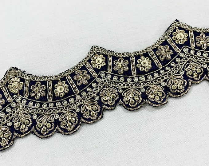 Navy Blue Trim, Gold Embroidered Trim, Navy Blue N Gold Trim, Scalloped ...