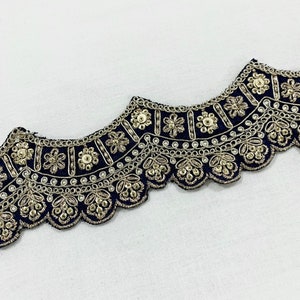 Navy Blue Trim, Gold Embroidered Trim, Navy Blue N Gold Trim, Scalloped ...