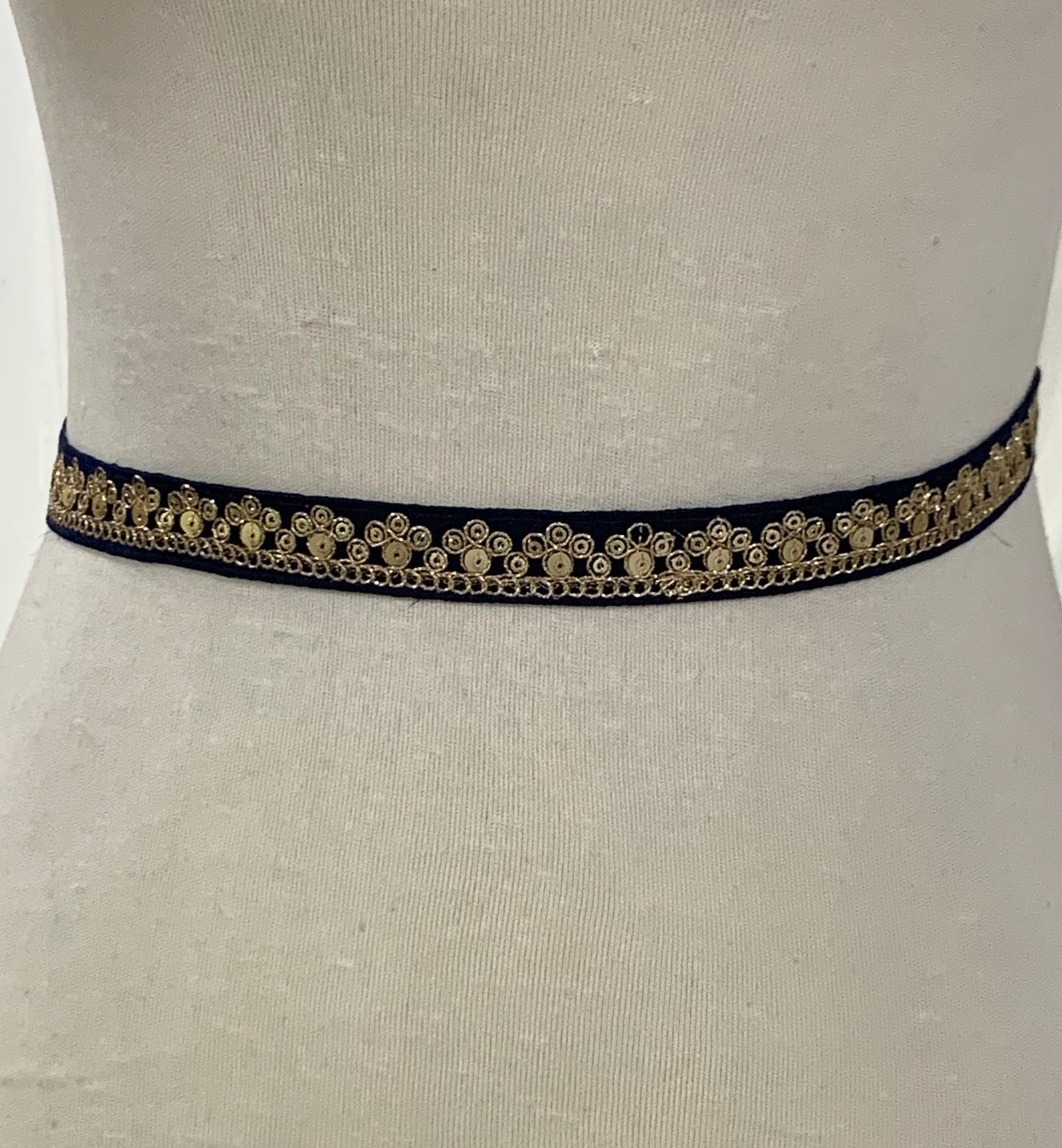 2 Yards of Navy Blue Trim, Blue N Gold Embroidered Trim, Gold ...