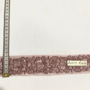 Pink Trim, Dusty Pink Embroidered Trim, Luxurious Tulle Border Trim ...