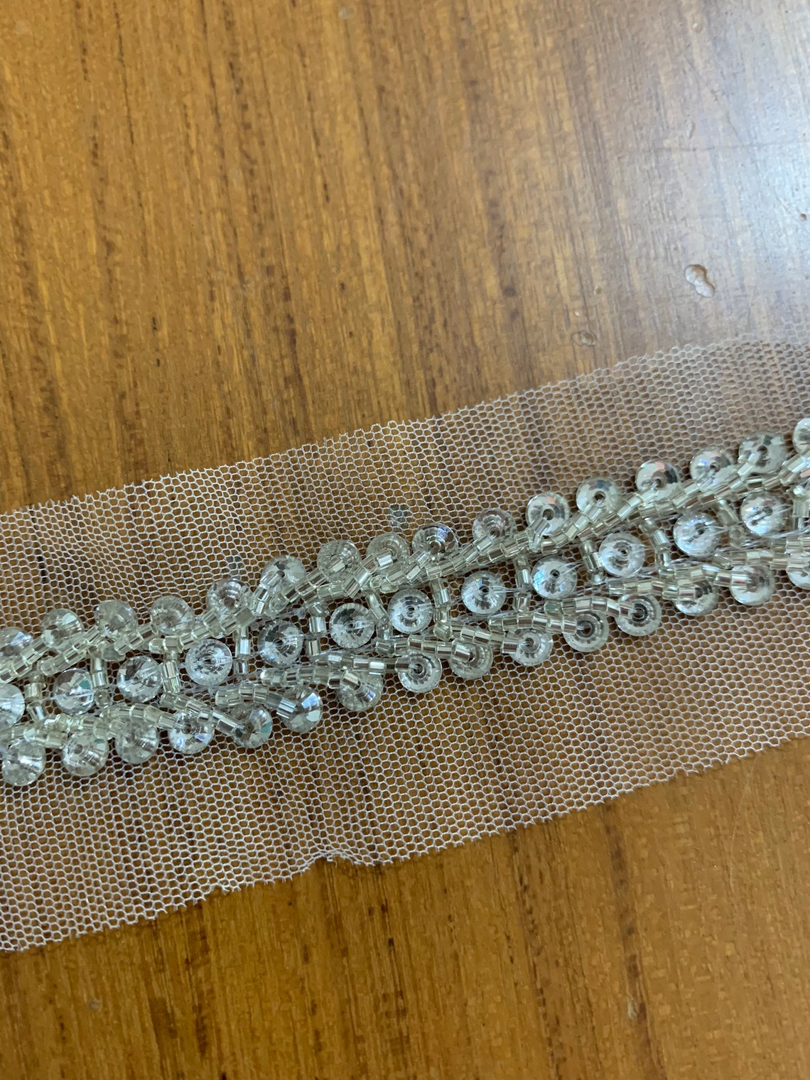 Silver Hand Beaded Net Trim, Fine Crystals Tube Bead Work, Traditional ...
