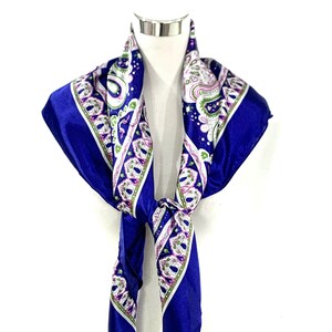 Blue Square Scarf/ Navy Blue Base Scarf/ Viscose Printed/ Blue N White ...