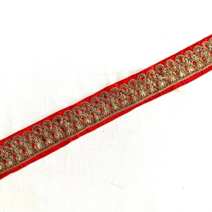 Red N Gold Silk Trim, Red Hand Embroidered Trim, Gold Zardosi Thread ...
