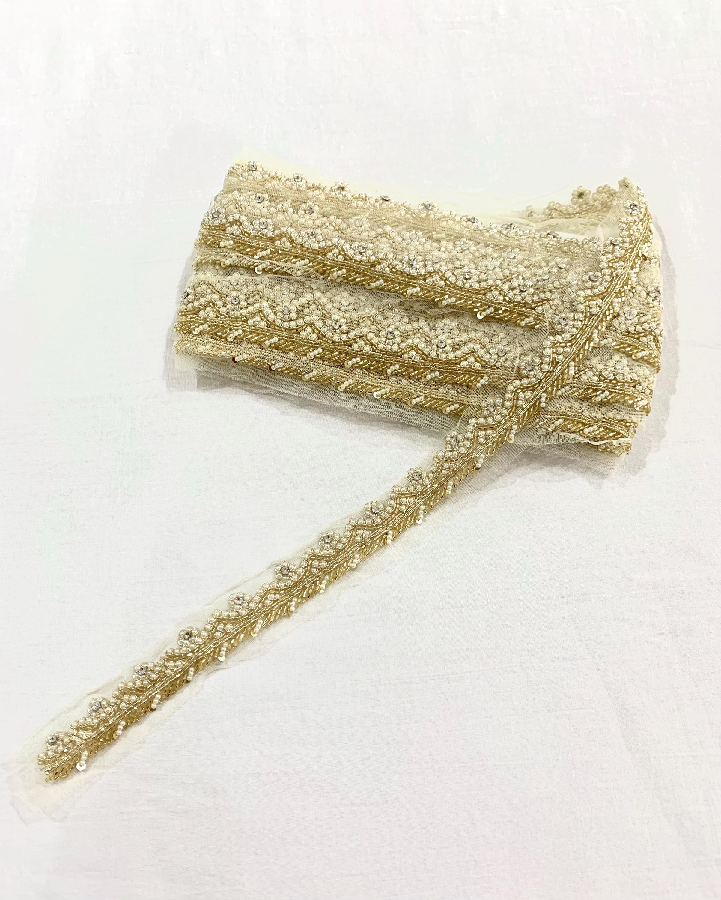 Golden Formal Trim, Hand Embroidered Designer Trim, Evening Wear Border ...