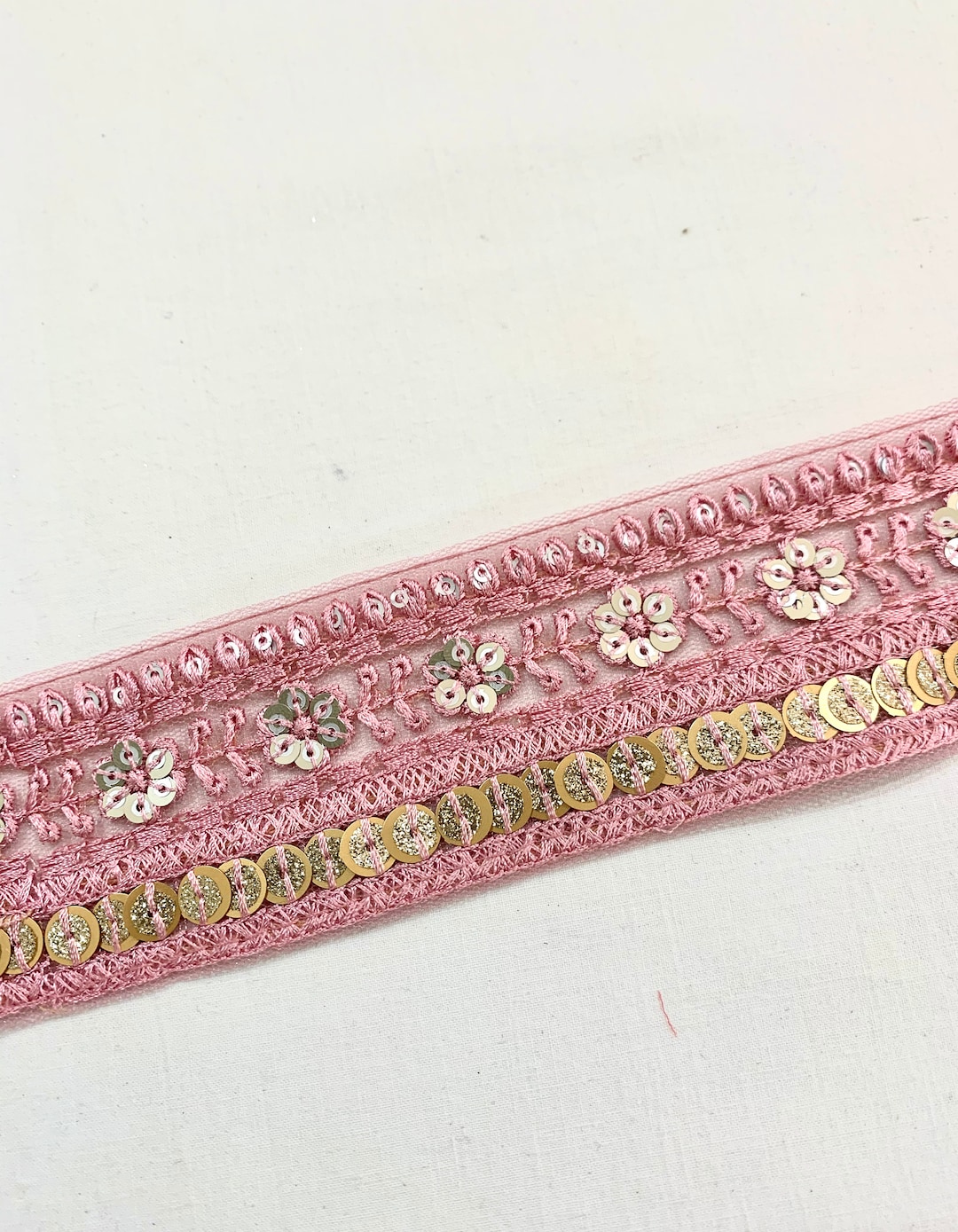 Pink Embroidered Trim,soft Pink N Gold Trim, Pink Tulle Trim, Soft Pink ...