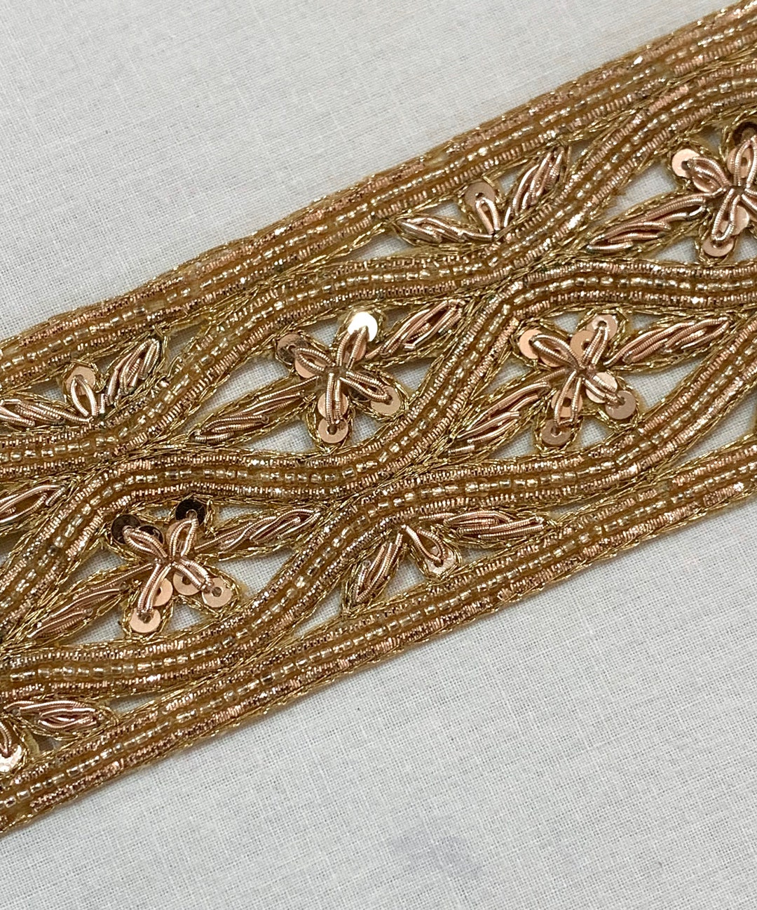 Rose Gold Bridal Trim, Hand Embroidered Trim, Luxurious Border Trim ...