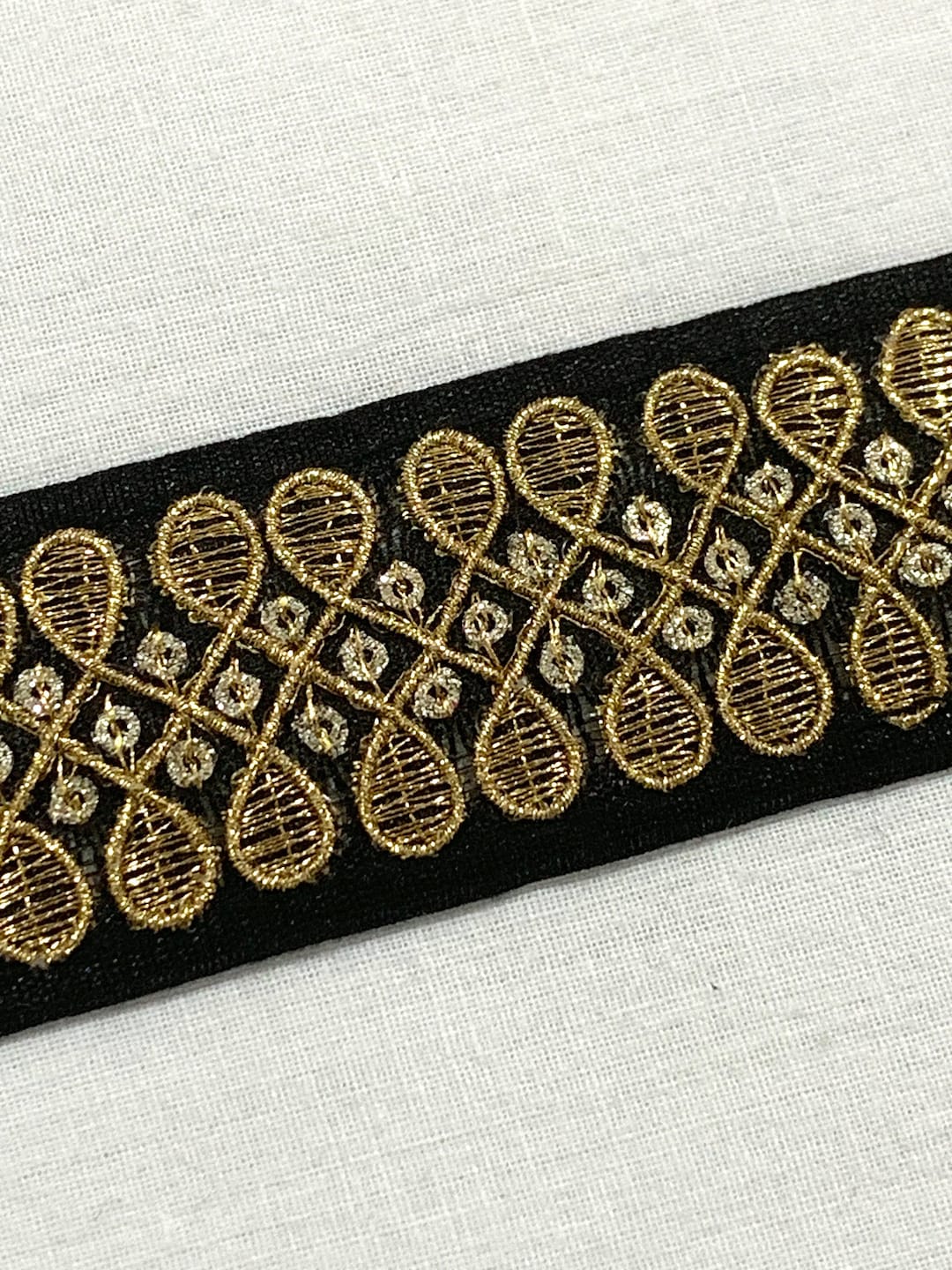 Black N Gold Trim - Gold Embroidered Trim, Black Art Silk Trim, Black ...