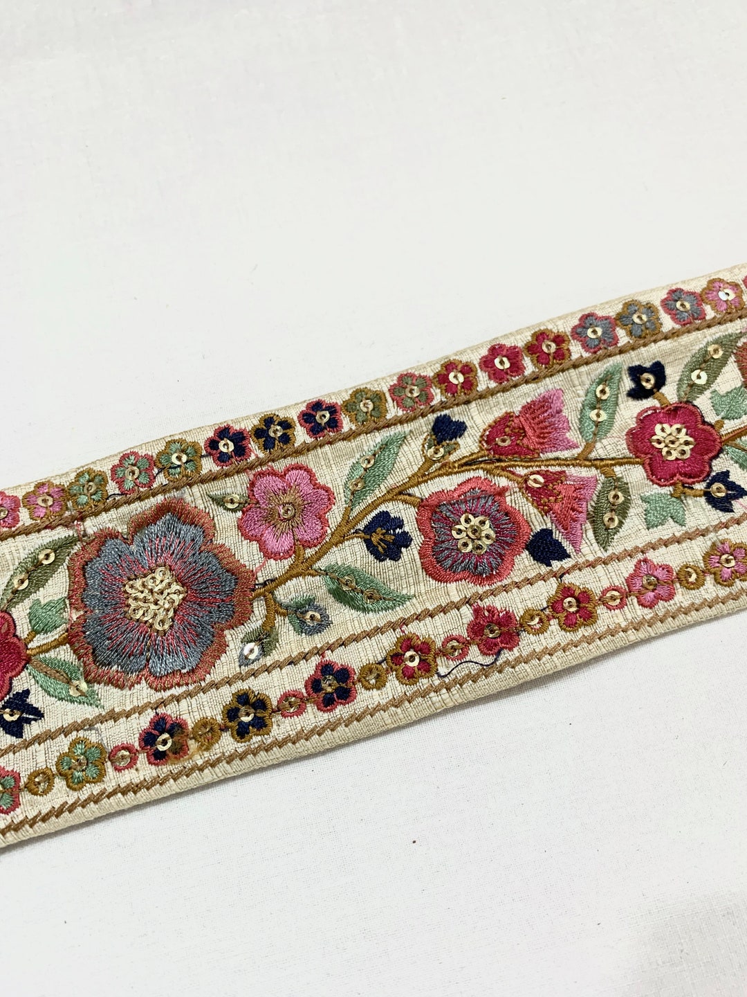 Multicolour Embroidered Trim, White Floral Border Trim, High Fashion ...
