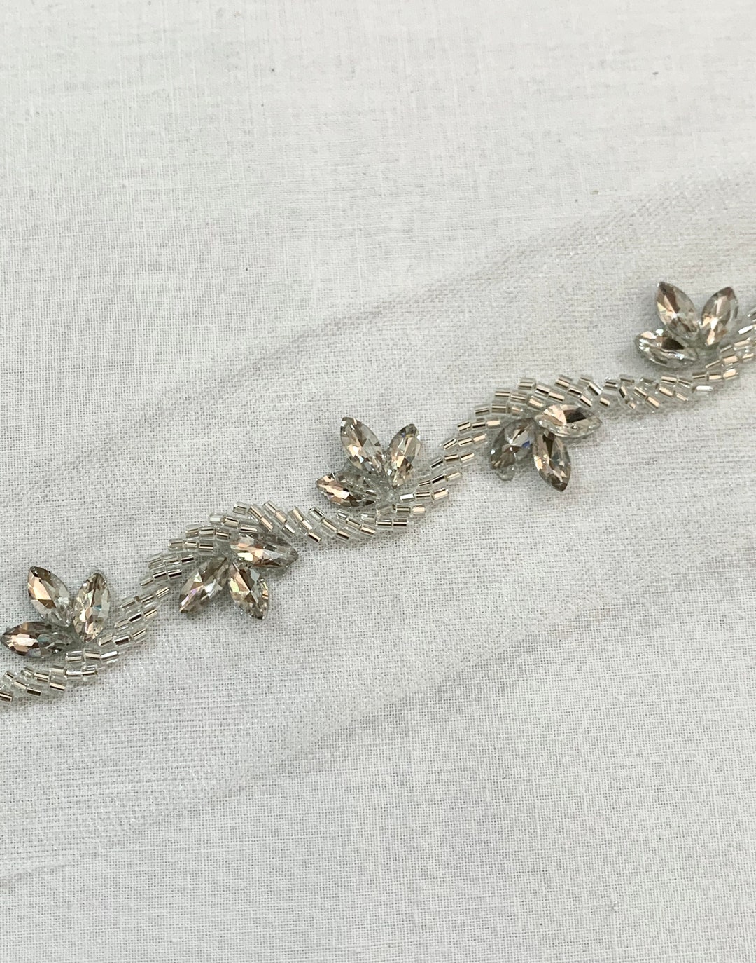 Silver Bridal Trim, Silver Crystal Trim, Silver Hand Beaded Trim, Trim ...