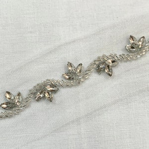 Silver Bridal Trim, Silver Crystal Trim, Silver Hand Beaded Trim, Trim for Bridal Belt, Hand ...