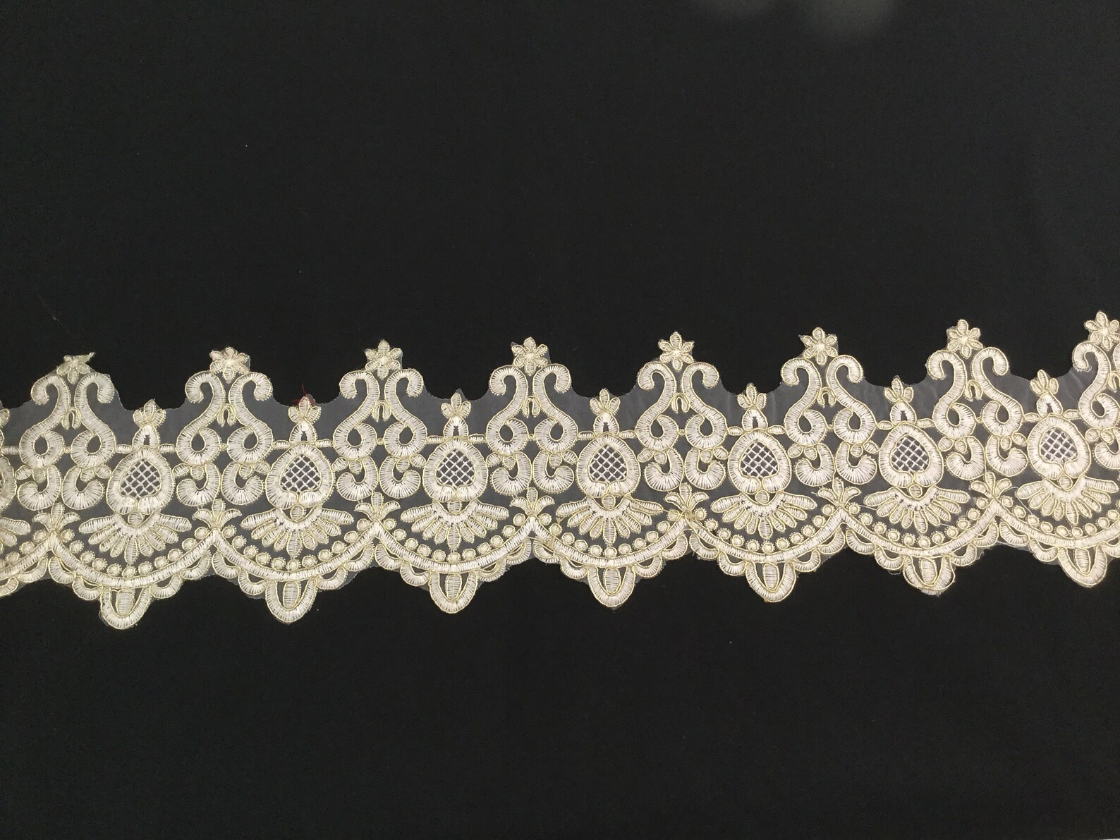 White Sheer Cut Work Trim With Cream and Gold Embroidery - Etsy Australia