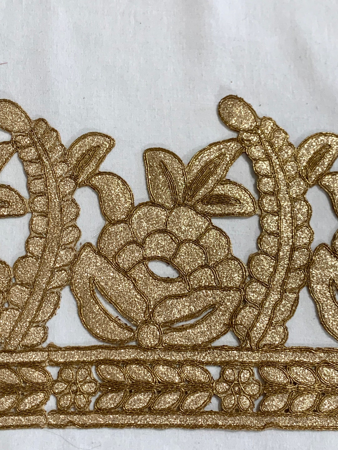 Gold N Antique Gold Trim, Wide Lace Trim, Floral Silk Trim, Embroidered ...