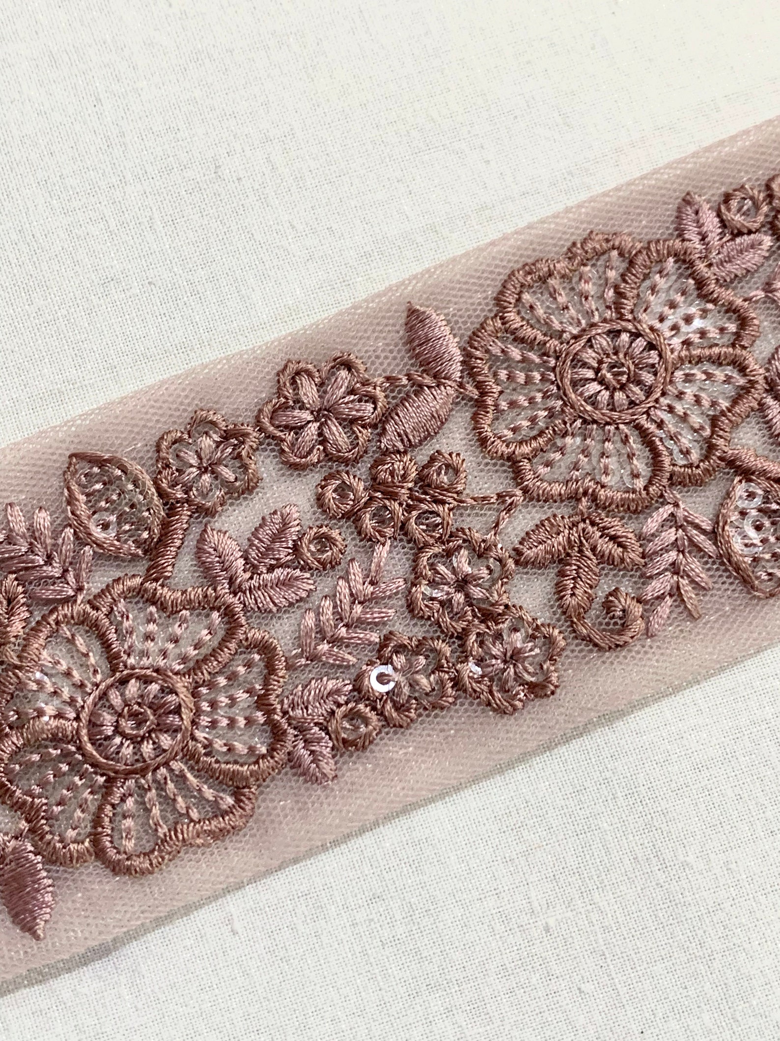 Pink Trim, Dusty Pink Embroidered Trim, Luxurious Tulle Border Trim ...
