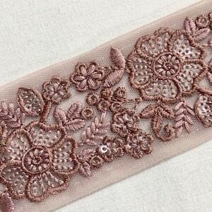 Pink Trim, Dusty Pink Embroidered Trim, Luxurious Tulle Border Trim ...