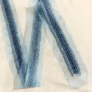 Blue Hand Beaded Trim, Blue Silver Line Seed Beads Trim, Fashion Trim ...
