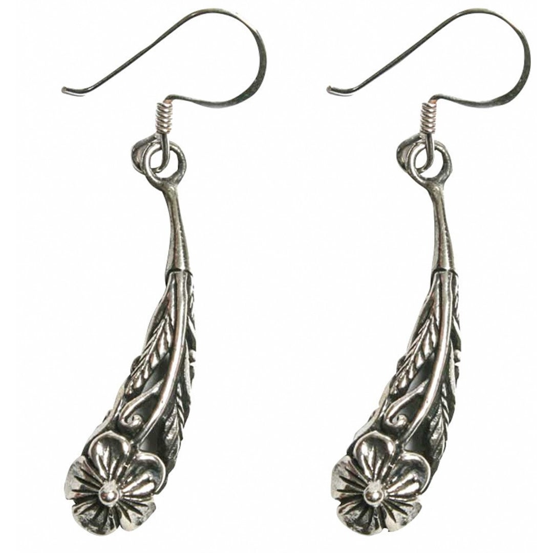 Flower Detailed Silver Earrings - Etsy