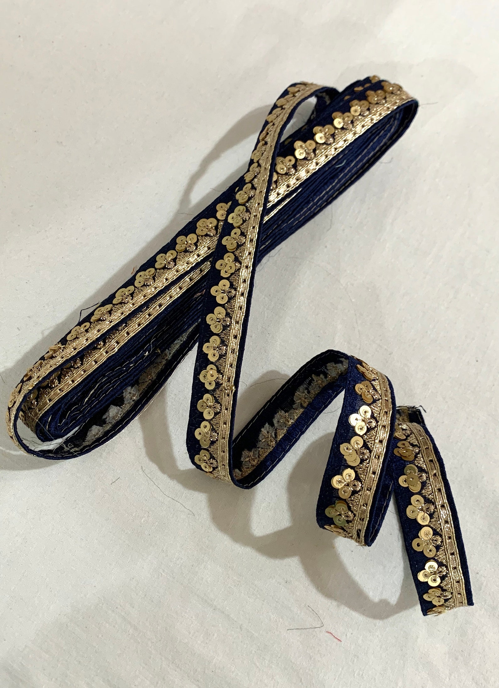 2 Yards of Blue N Gold Trim, Navy Blue N Gold Trim, Gold Metallic ...