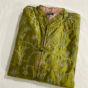 Green Silk Jacket, Olive Green Reversible Jacket, Hand Block Printed ...