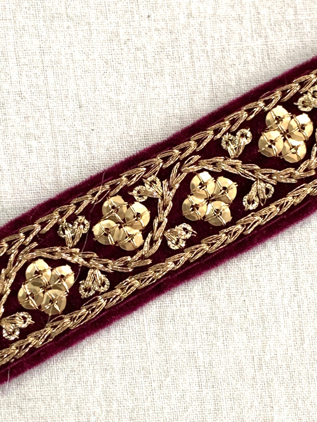 2 Yards of Magenta N Gold Trim, Embroidered Suede Trim, Metallic Gold ...