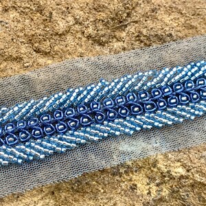 Blue Hand Beaded Trim, Blue Silver Line Seed Beads Trim, Fashion Trim ...