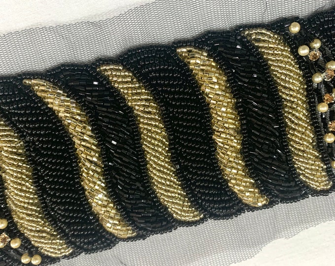Black N Gold Trim, Hand Beaded Trim, Broad Party Wear Trim, High ...