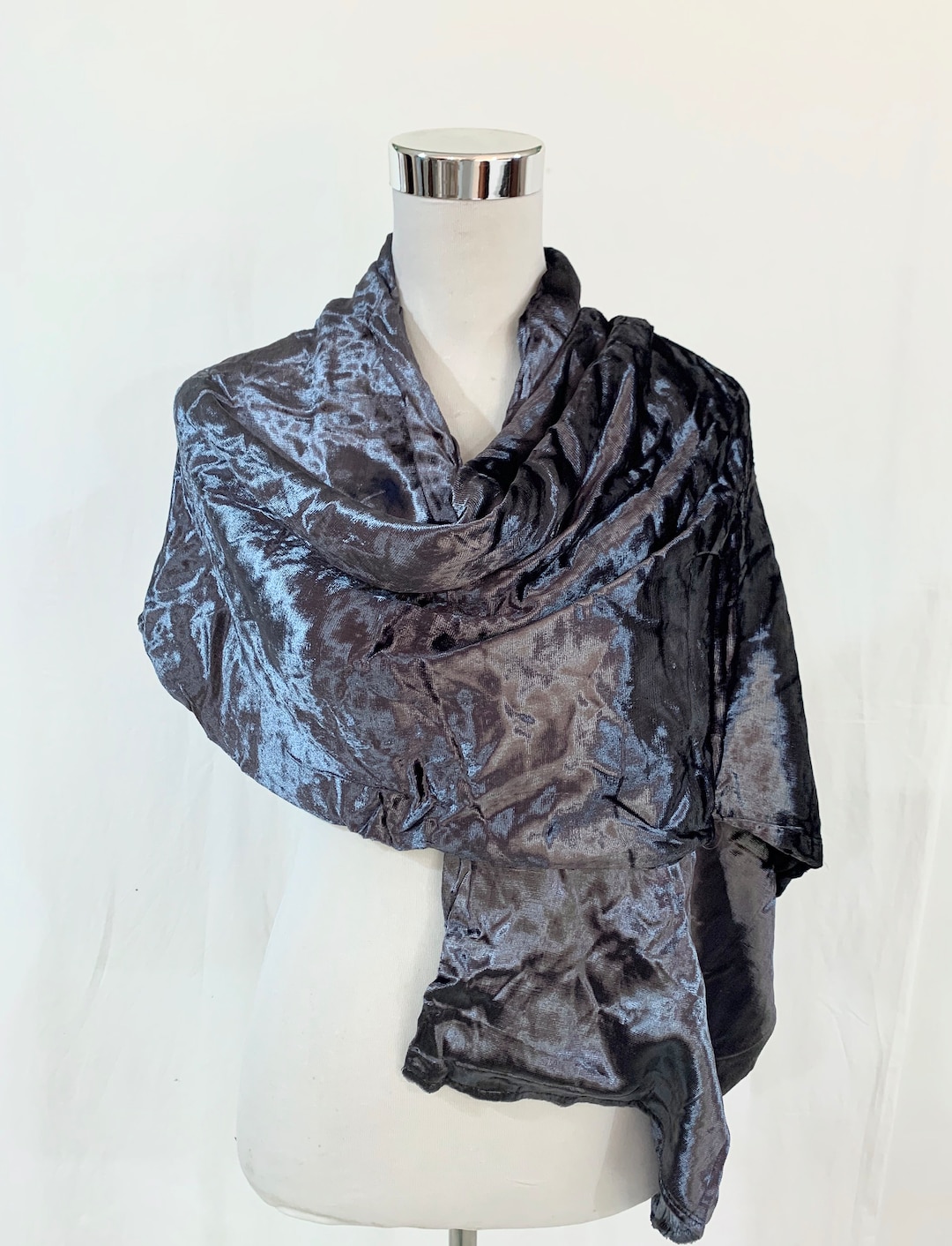 Extra Long Grey Crushed Velvet Shawl, Crushed Velvet Scarf, Plain Grey ...