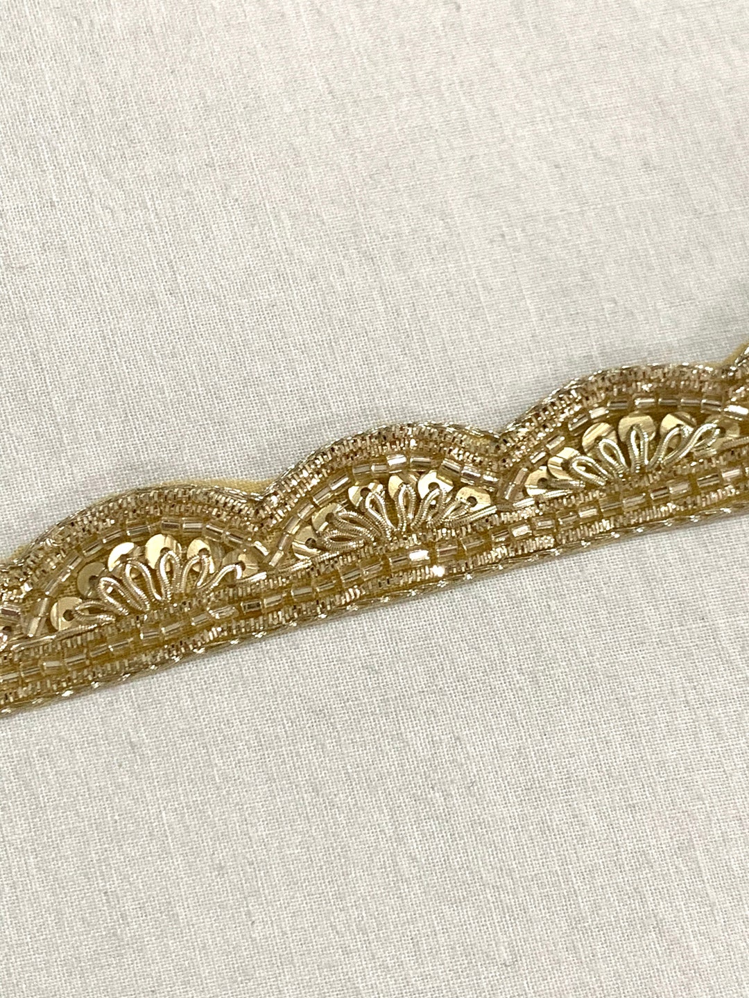Light Gold Beaded Trim, Gold Hand Embroidered Trim, Home Decoration ...