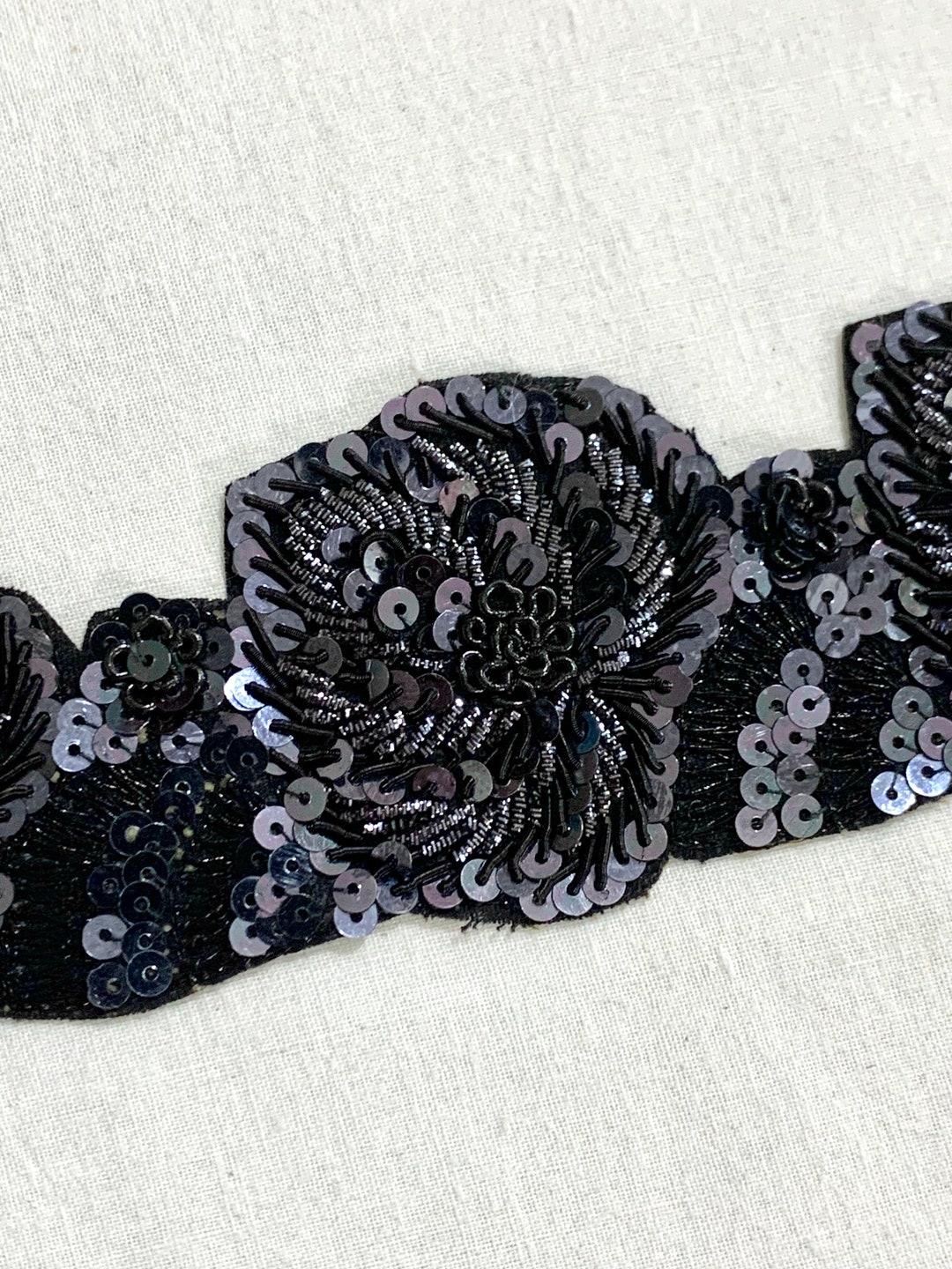 Black N Grey Trim, Rose Pattern Trim, Hand Embroidered Trim, Hand ...