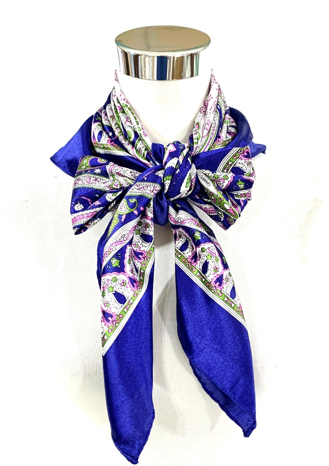Blue Square Scarf/ Navy Blue Base Scarf/ Viscose Printed/ Blue N White ...