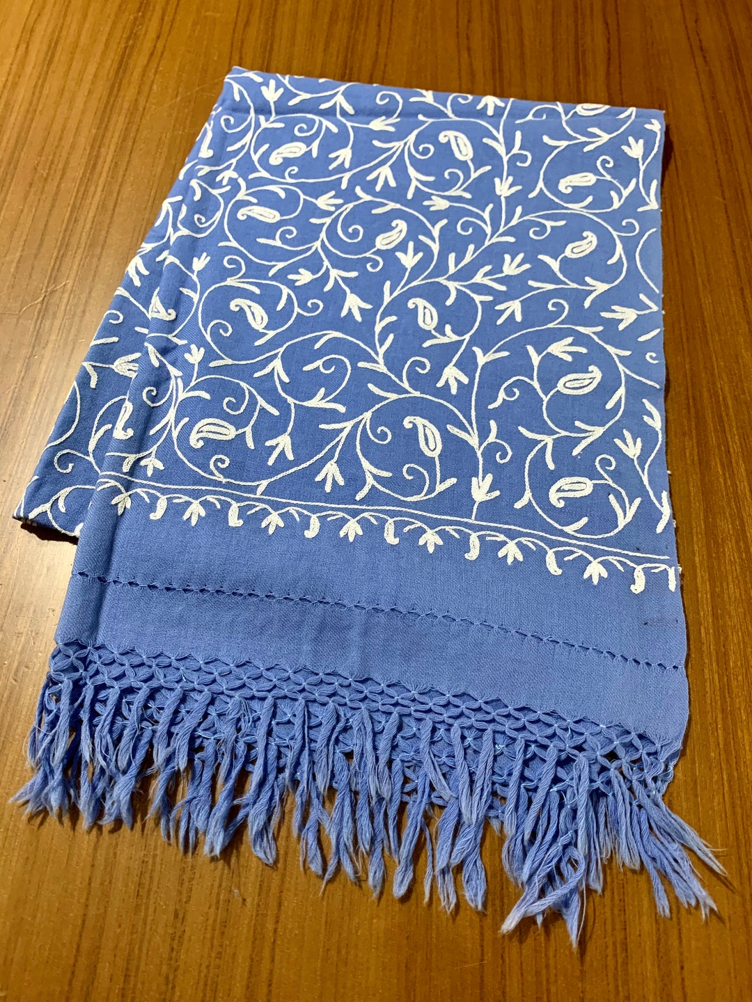 Blue Woollen Shawl Paisley Hand Embroidered Wool Shawlall - Etsy