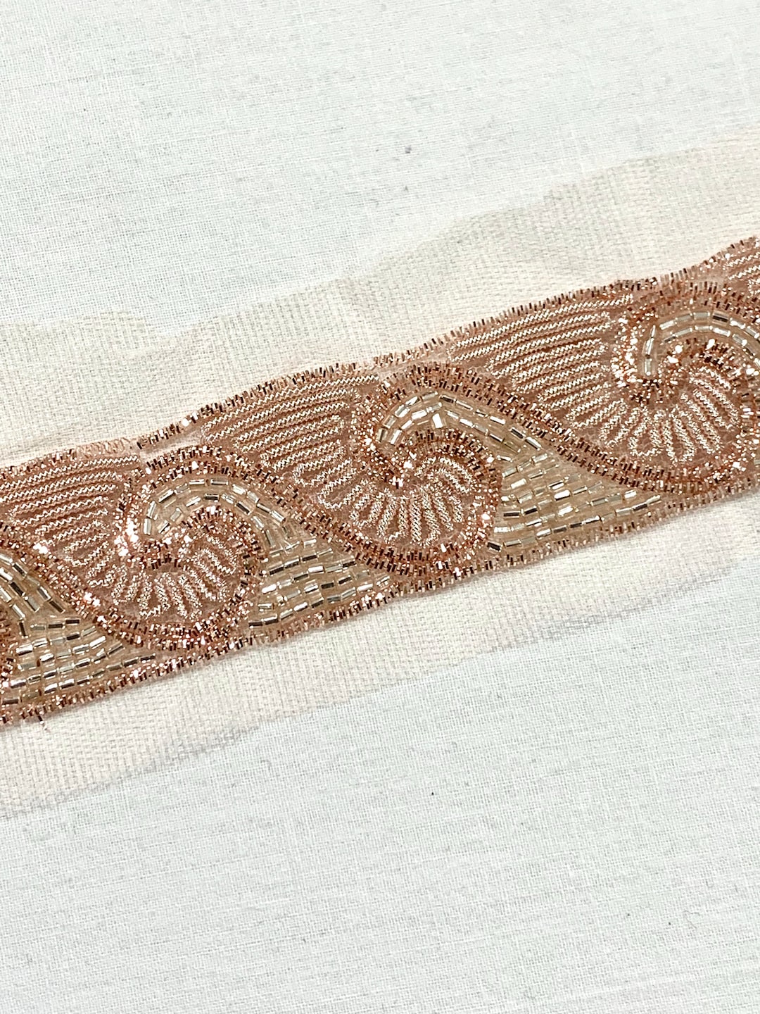 Light Apricot Trim, Soft Pink Hand Beaded Trim, Hand Embroidered Bridal ...