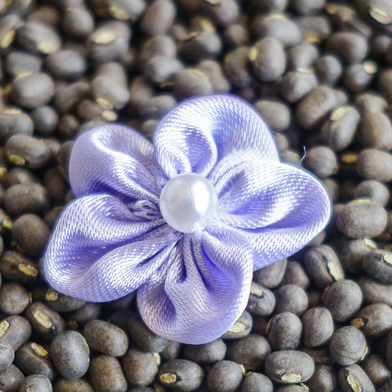 Purple Small Shiny Gathered Woven Ribbon Flower With Pearl - Etsy