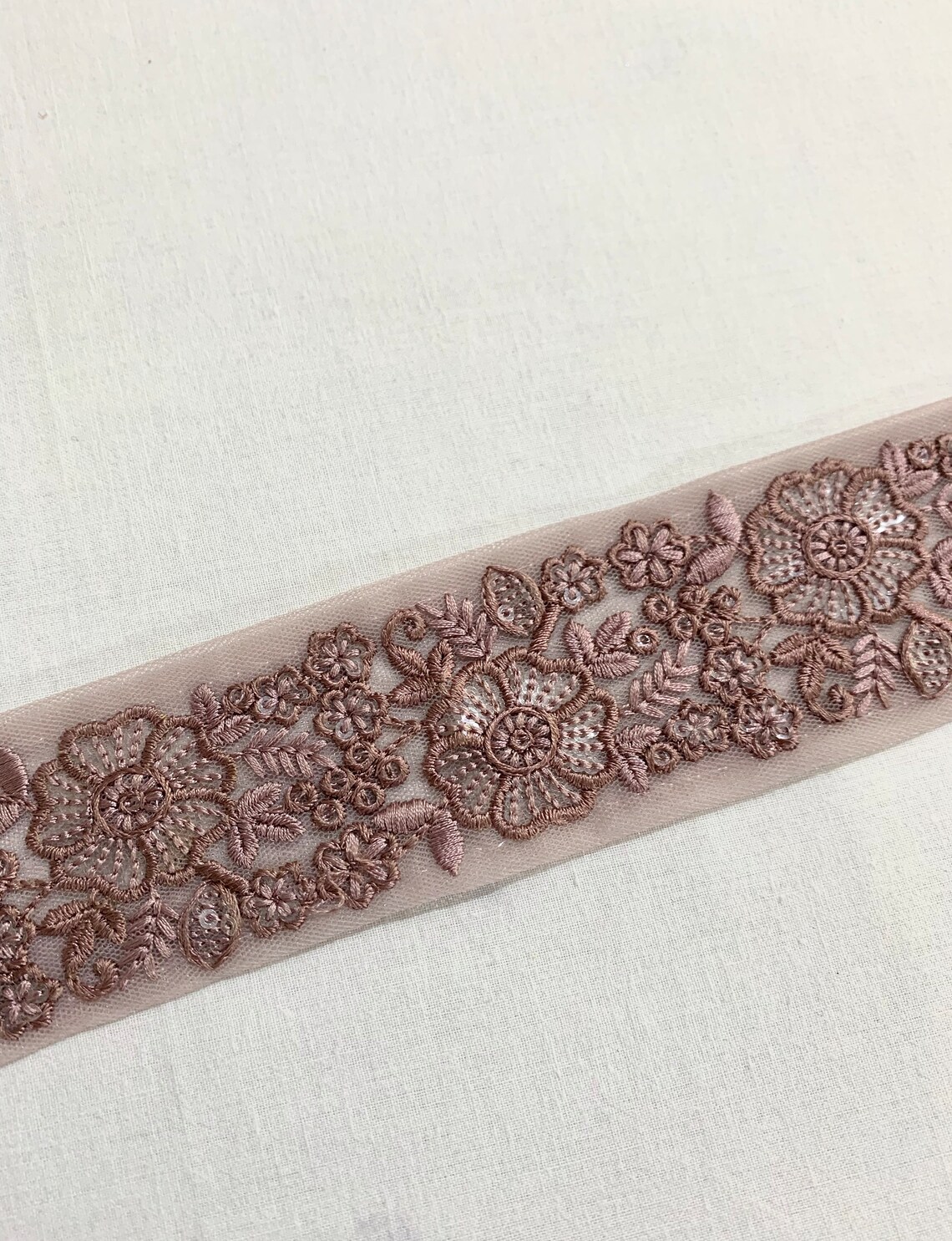 Pink Trim, Dusty Pink Embroidered Trim, Luxurious Tulle Border Trim ...