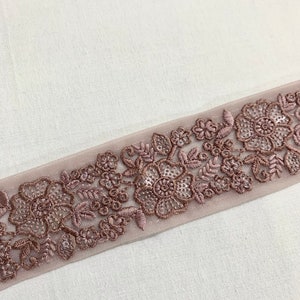 Pink Trim, Dusty Pink Embroidered Trim, Luxurious Tulle Border Trim ...