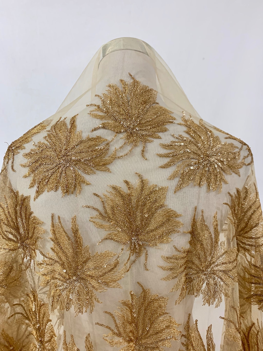 Golden Bridal Fabric, Champagne Gold Fabric, Embroidered Fabric,golden ...