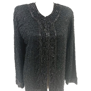 Black Silk Jacket,black Beaded Jacket, Hand Beaded Jacket,cocktail ...