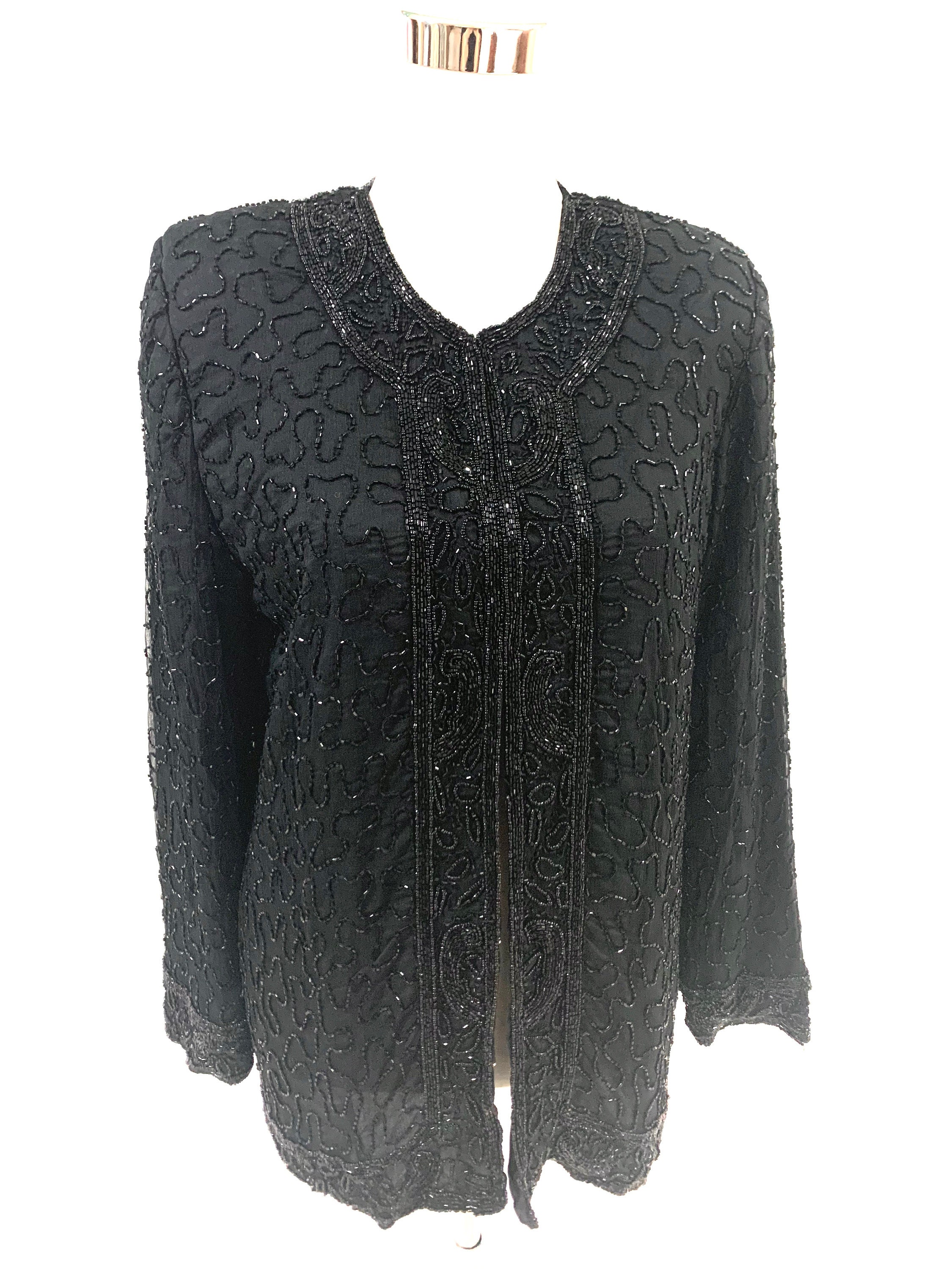 Black Silk Jacketblack Beaded Jacket Hand Beaded - Etsy Australia