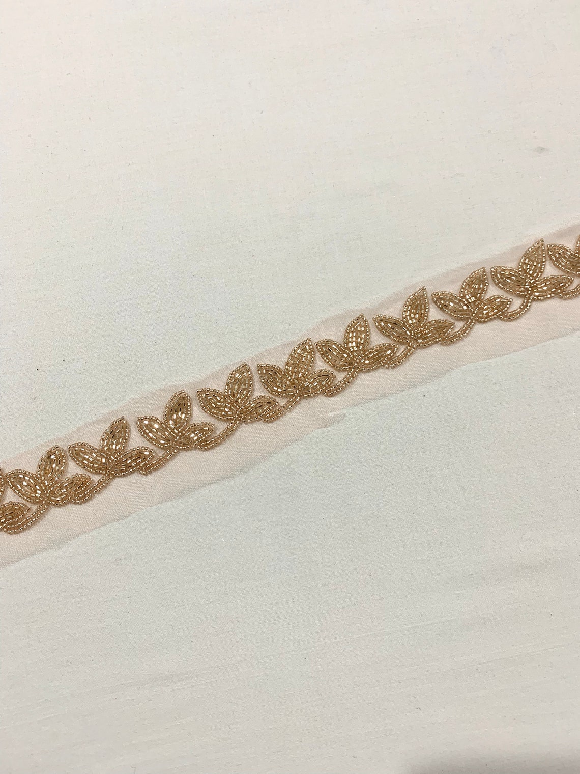 Rose Gold Beaded Trim, Pink Gold Hand Embroidered Trim, DIY Craft Trim ...