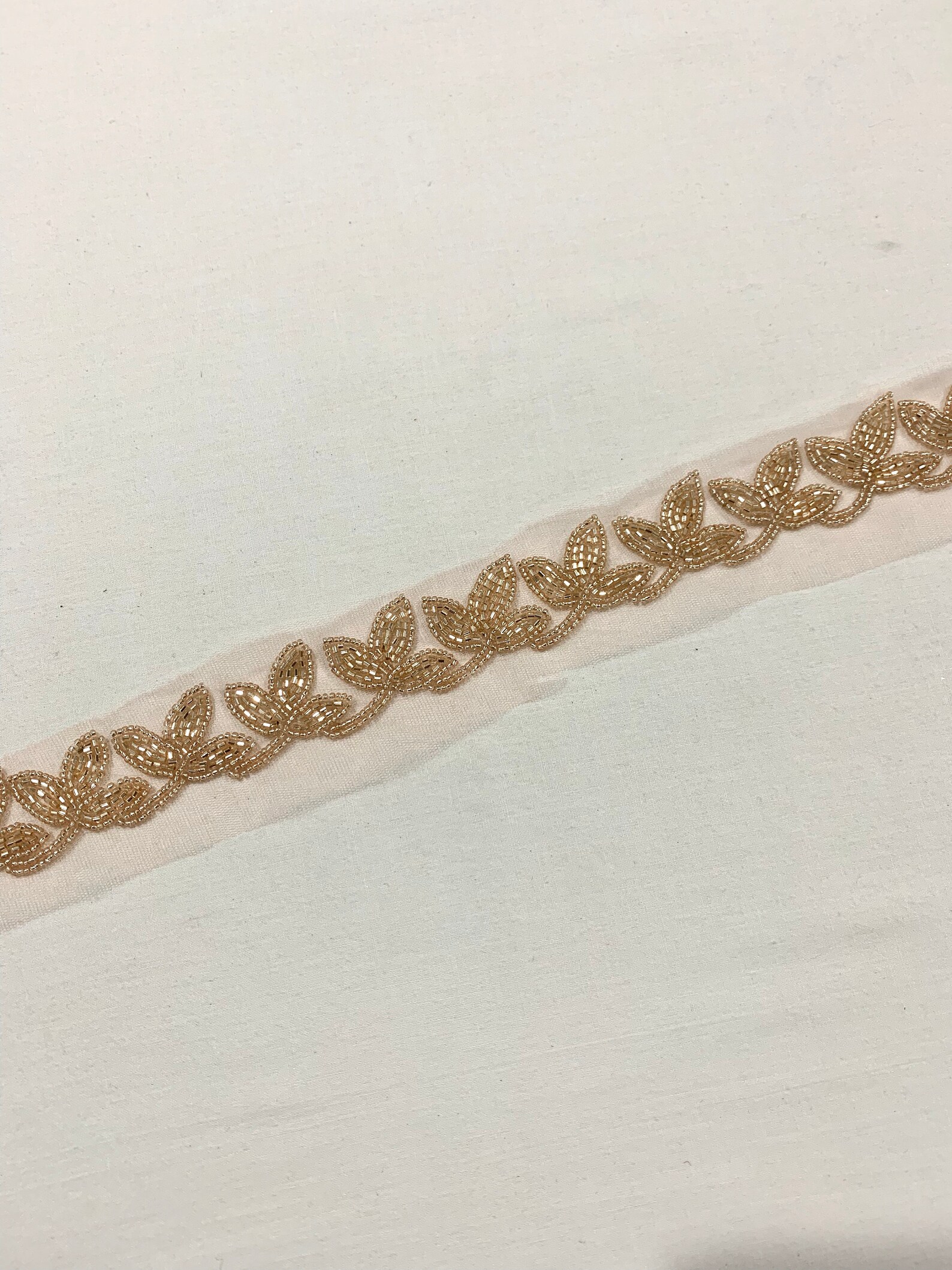 Rose Gold Beaded Trim Pink Gold Hand Embroidered Trim Seed - Etsy