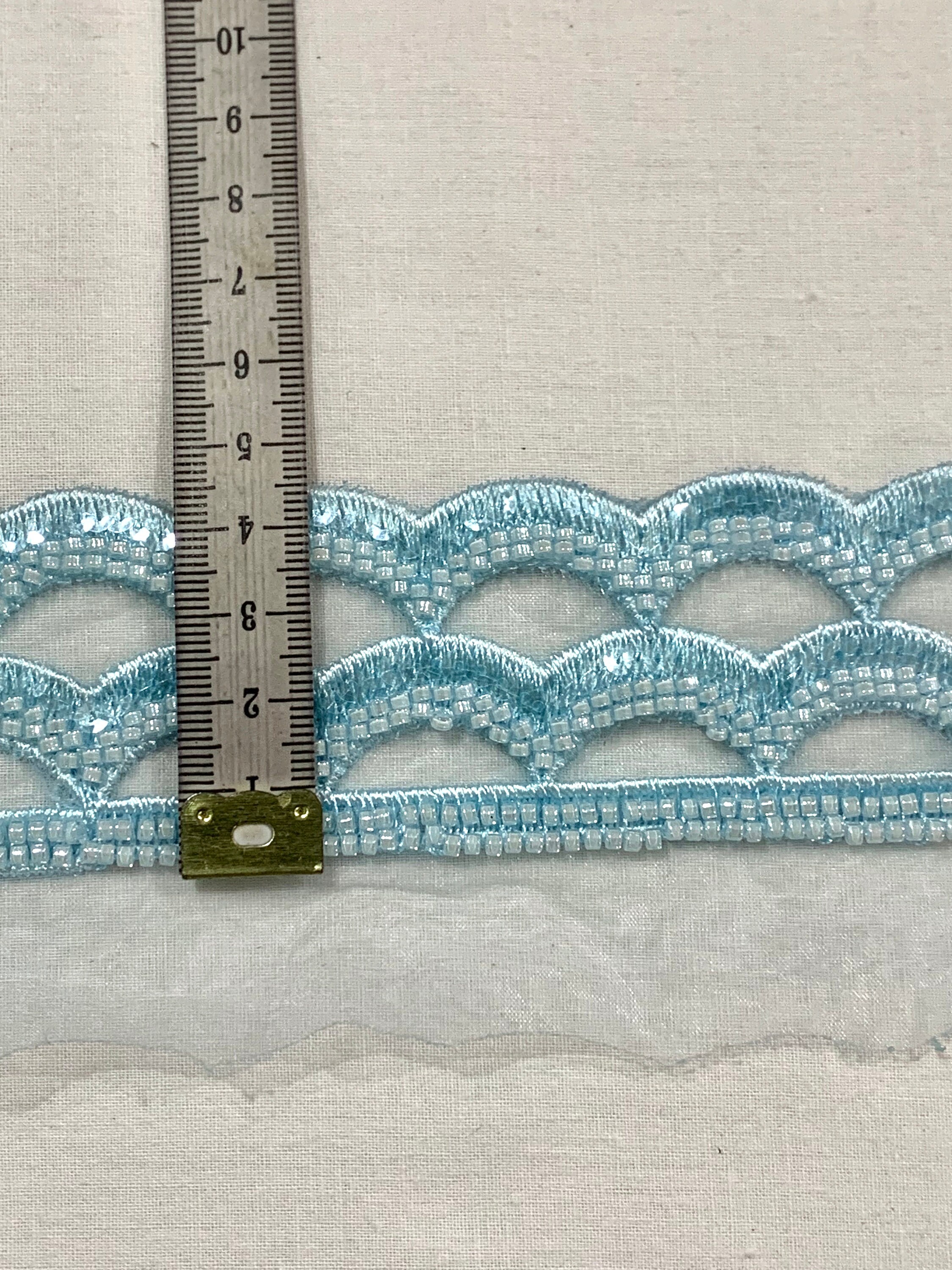 Blue Beaded Trim, Light Blue Embroidered Trim, Border Trim, Fashion ...