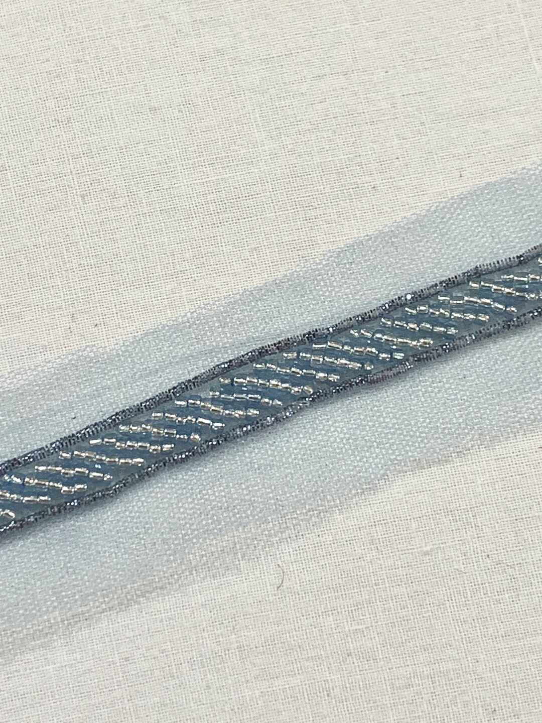 2 Yards of Blue Trim, Blue Hand Beaded Trim Soft Blue Zardositrim Hand ...