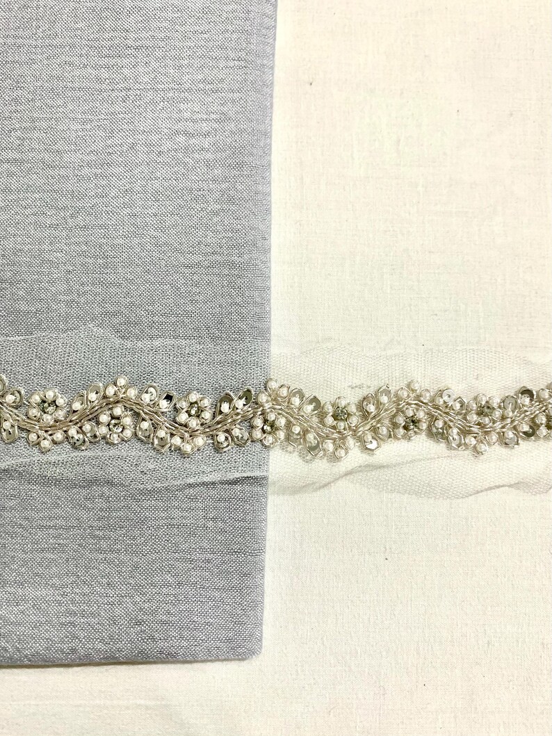 Silver Formal Trim, Hand Embroidered Designer Trim, Evening Wear Border ...