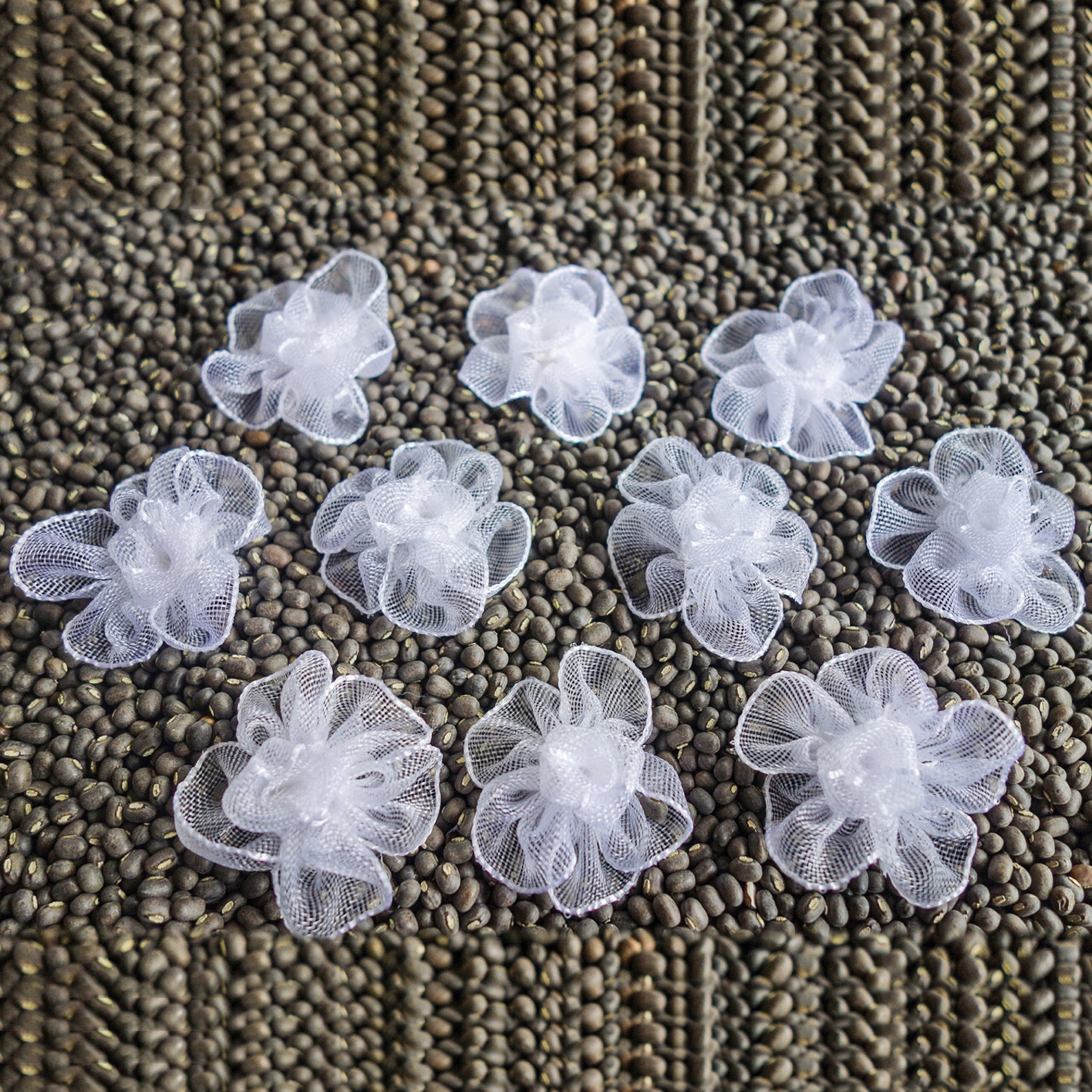 Small White Looped Woven Ribbon Flowers | Etsy