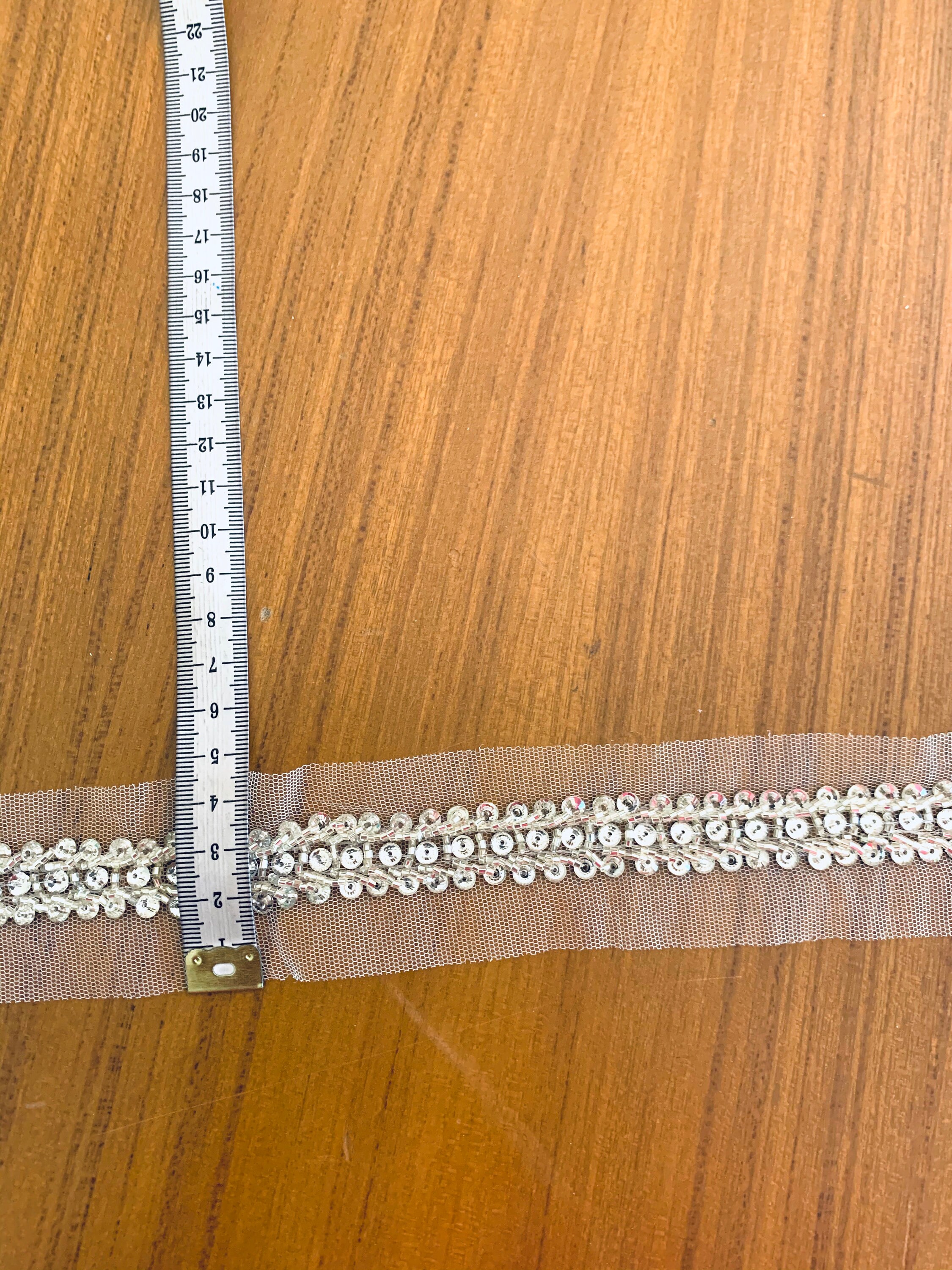 Silver Hand Beaded Net Trim, Fine Crystals Tube Bead Work, Traditional ...