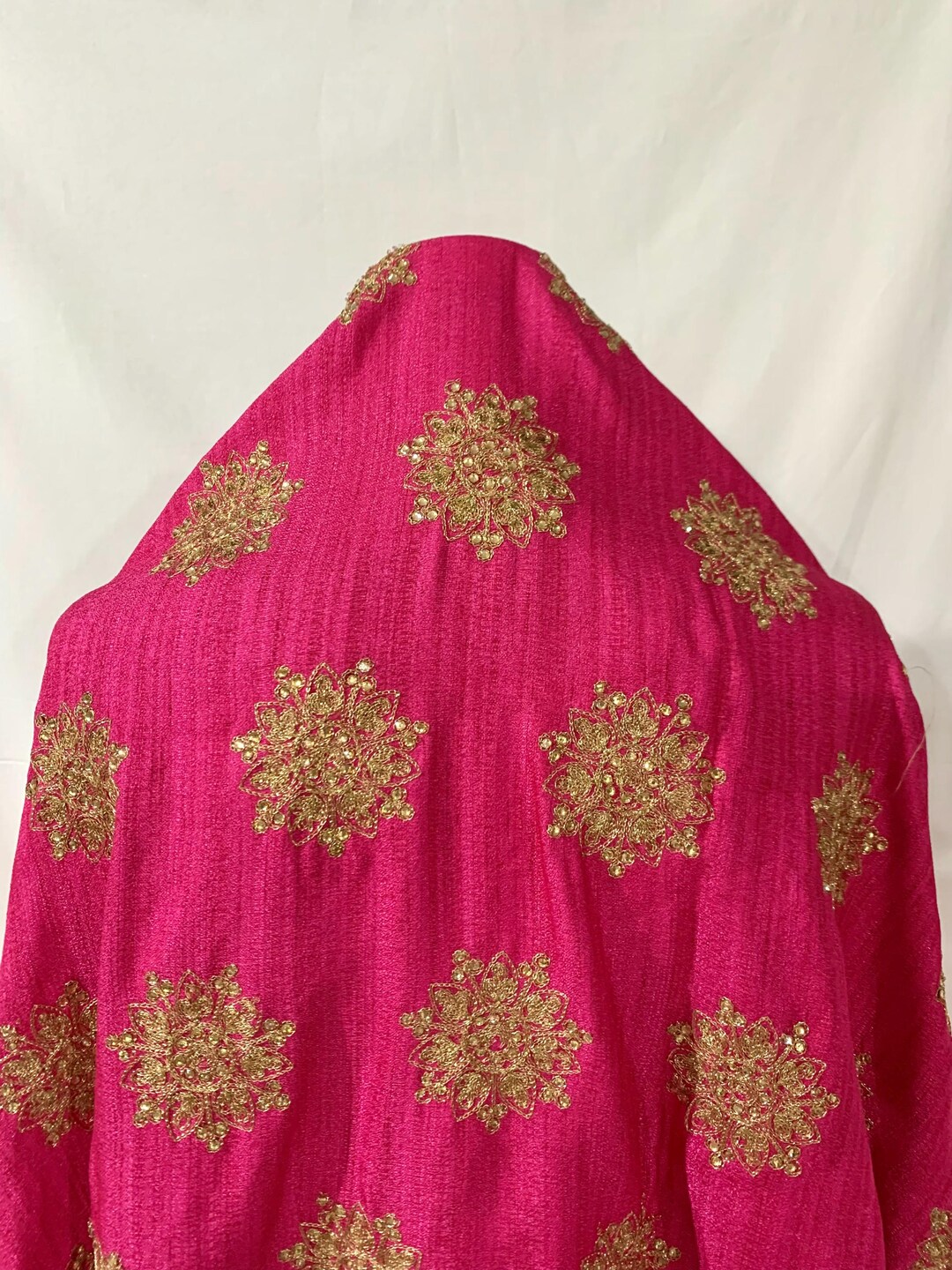 Hot Pink N Gold Fabric - Art Silk Fabric - Embroidered Fabric - Golden ...