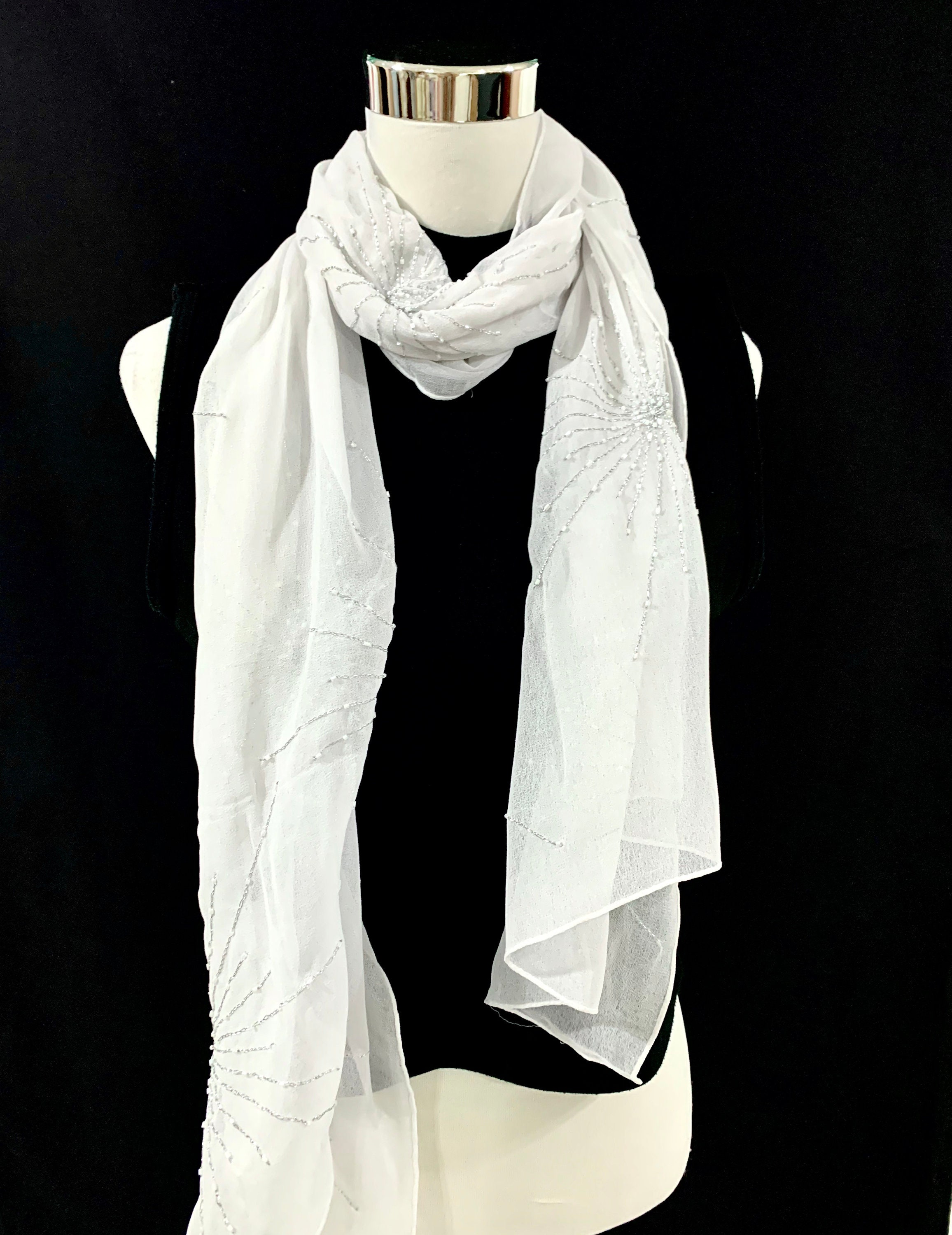 White Georgette Shawl White Hand Embroidered Formal Shawl - Etsy UK